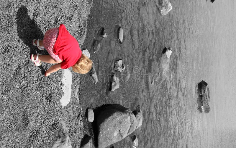 Picking pebbles stock image. Image of water, lake, toddler - 200937