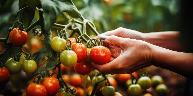 Picking Tomatoes an Eco-friendly Organic Farm. Tomatoes in the Hands of ...