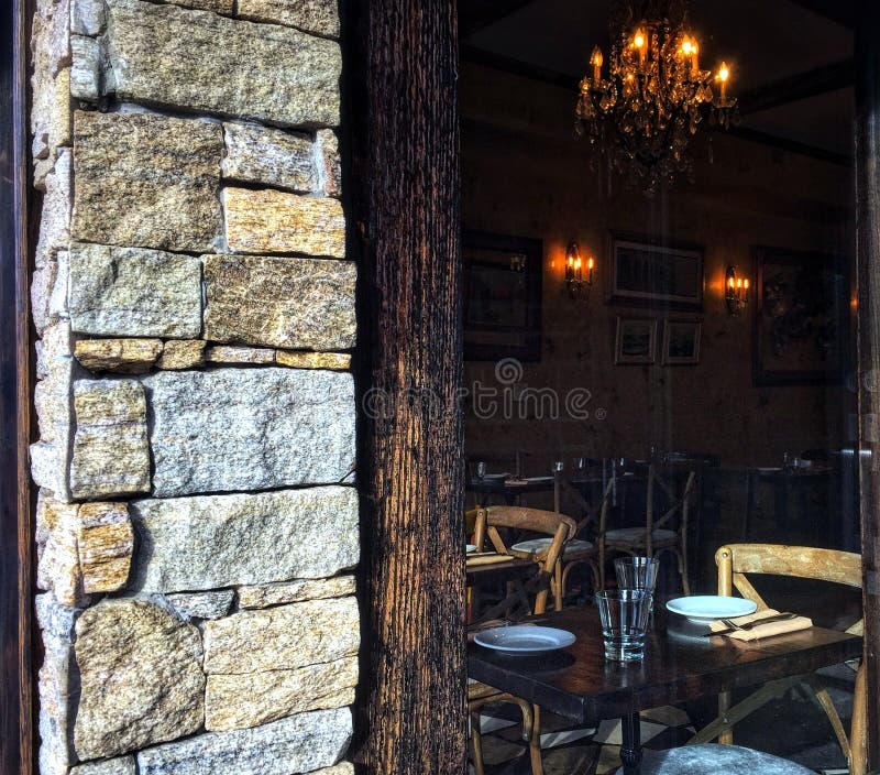 Picking through Window of Empty Cozy Restaurant Interior Stock Image ...