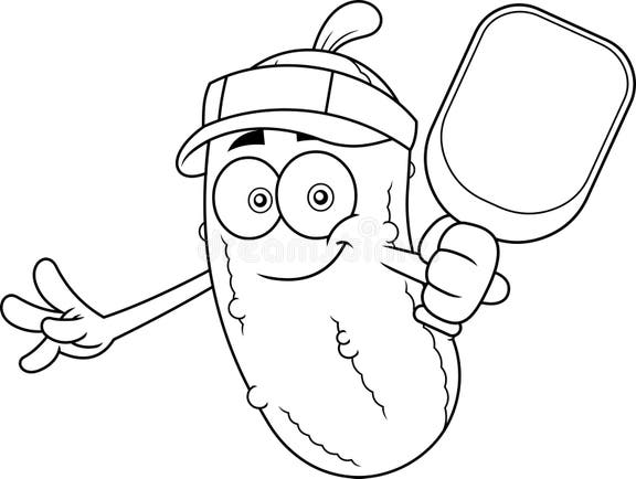 Smiling Pickleball Pickle Mascot Character Holding Paddle Stock Vector ...