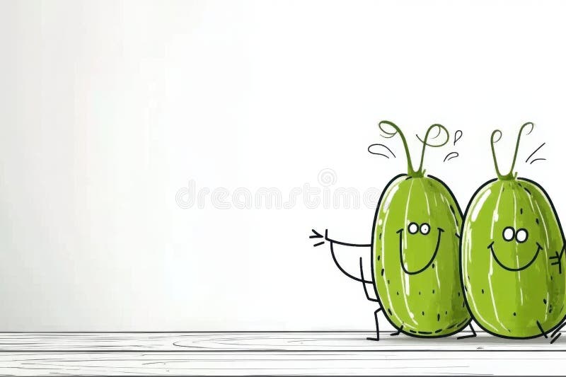 Pickle Time Week Cheerful Cartoon Green Vegetables with Smiling Faces ...