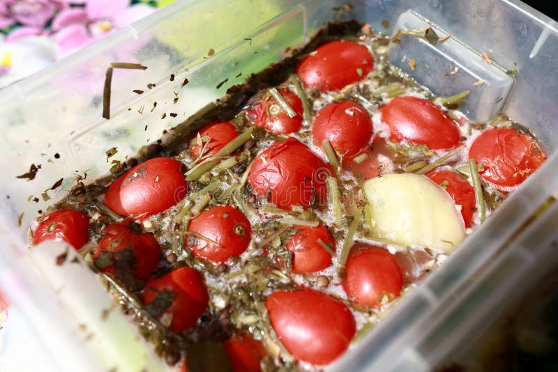 Pickle tomatoes in brine stock image. Image of preserved - 160762609