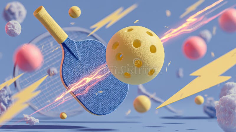 Pickleball Ball and Paddle Hovering with Motion Blur and Lightning Bolt ...