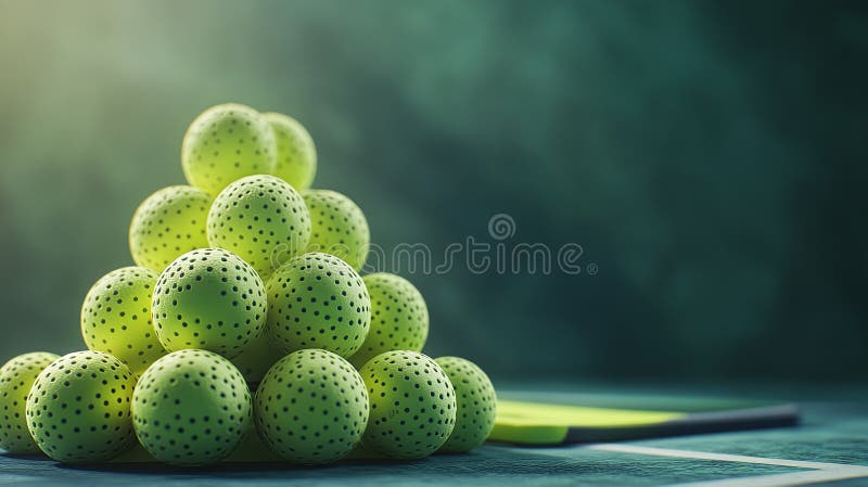 Pickleball Ball Stacked in Triangle with Paddles Around . Stock Photo ...