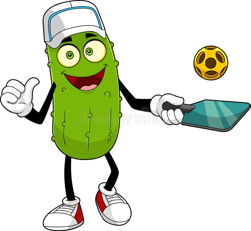 Funny Pickle Cartoon Character Present Pickleball Sport Stock Vector ...