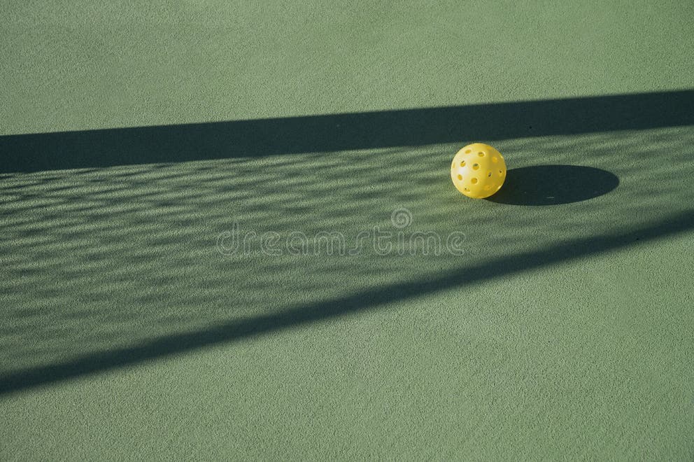 Pickleball on Court in Net Shadow Stock Image - Image of game, yellow ...