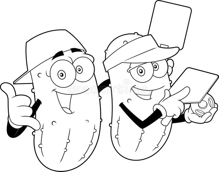 Outlined Happy Pickleball Players Friends Cartoon Characters Stock ...