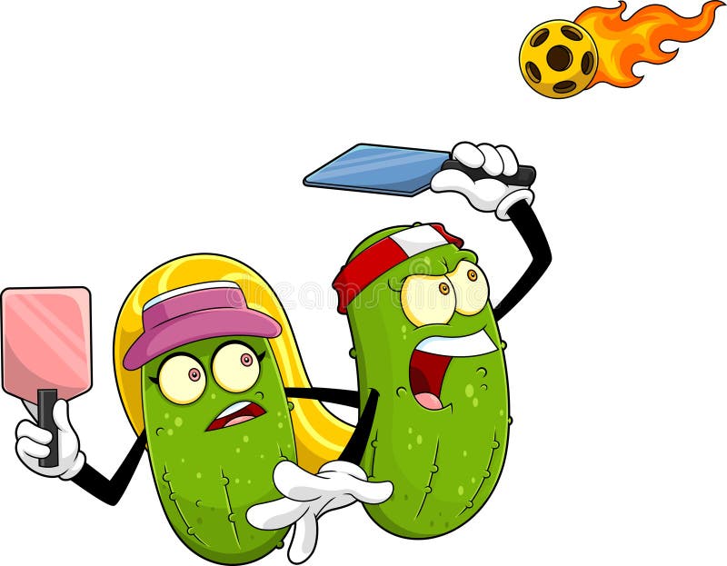 Cute Girl and Man Pickleball Players Cartoon Characters Stock Vector ...