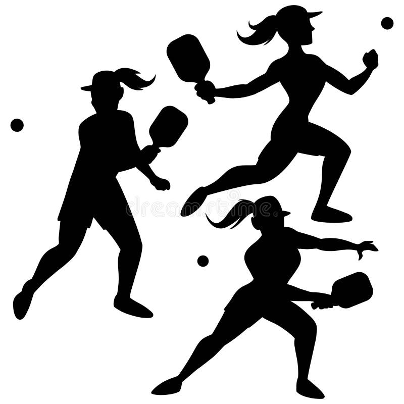 Pickleball Female Player Silhouette Bundle Stock Illustration ...