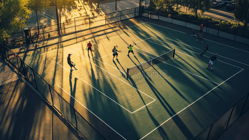 Pickleball Game during Golden Hour, Long Shadows . Stock Photo - Image ...