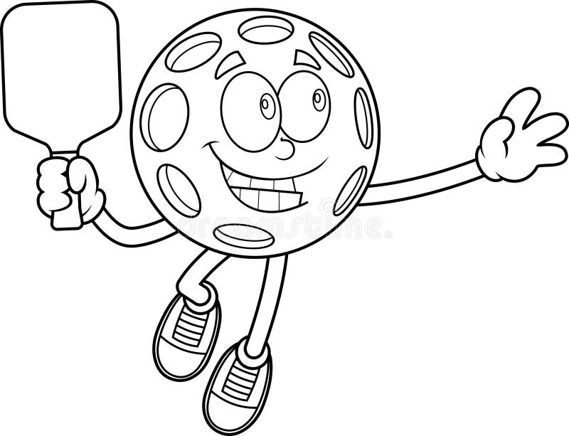 Pickleball Mascot Jumping To Smash with Paddle Black and White Stock ...
