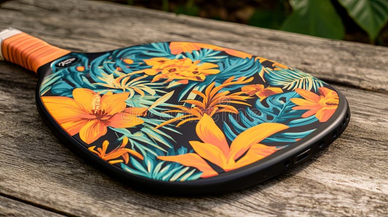 Pickleball Paddle Design with Tropical Patterns . Stock Photo - Image ...