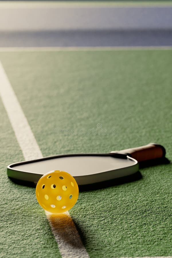 Pickleball Racket and Ball at Dusk on the Court. Stock Illustration ...