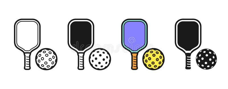 Pickleball Racket and Ball Icons in Different Styles Stock Vector ...
