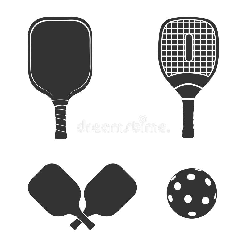 Silhouettes of Pickleball Racket and Balls for Outdoor and Indoor Game ...