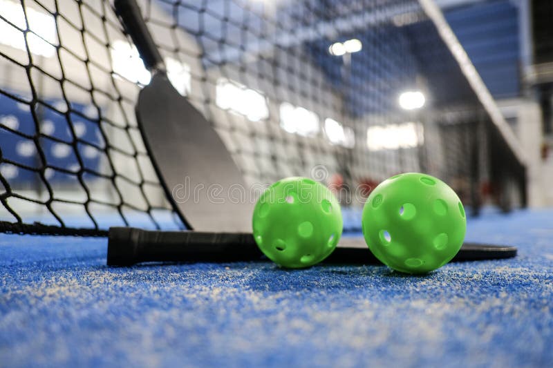 A Pickleball Racket and Balls in Court Stock Image - Image of equipment ...