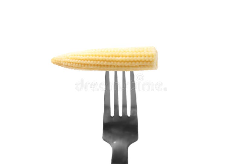 Pickled Baby Corn on Fork Isolated on White Stock Photo - Image of ...
