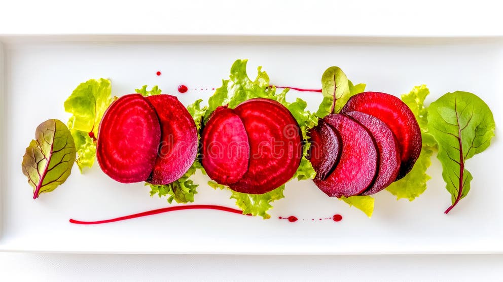 Pickled Beetroot Slices with Lettuce on White Rectangular Plate Stock ...