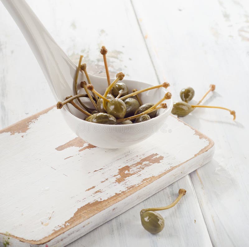 Pickled Capers on White Spoon. Stock Photo - Image of ingredient, spoon ...