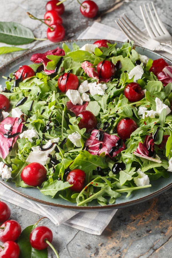 Pickled Cherry, Goat Cheese and Rocket Salad with Balsamic Sauce Close ...