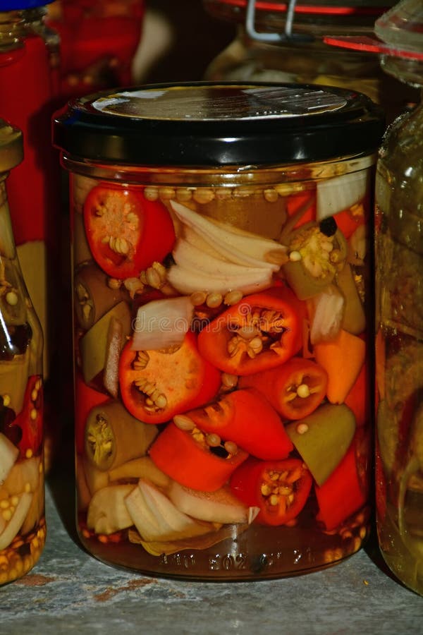 Pickled Chilis in a German Cellar Stock Photo - Image of conserved ...