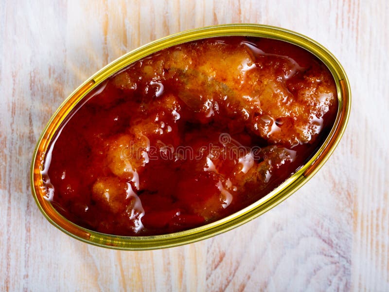 Pickled Cod in Tomato Sauce in Open Tin Can, Nobody Stock Photo - Image ...