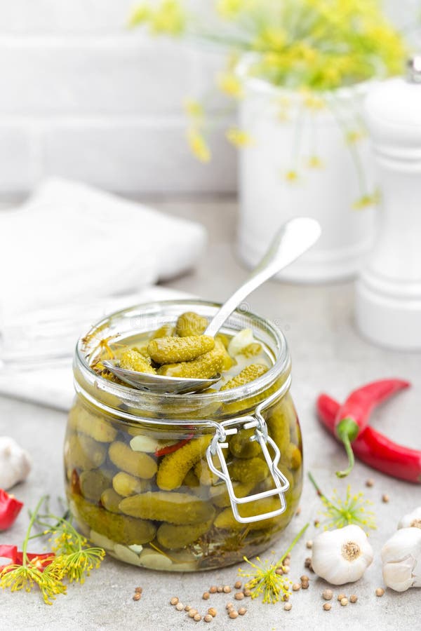 Pickled Cucumbers, Small Marinated Pickles Stock Photo - Image of ...