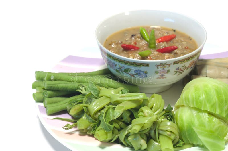 Pickled Fish and Chili Dip with Boiled Vegetables. Stock Image - Image ...