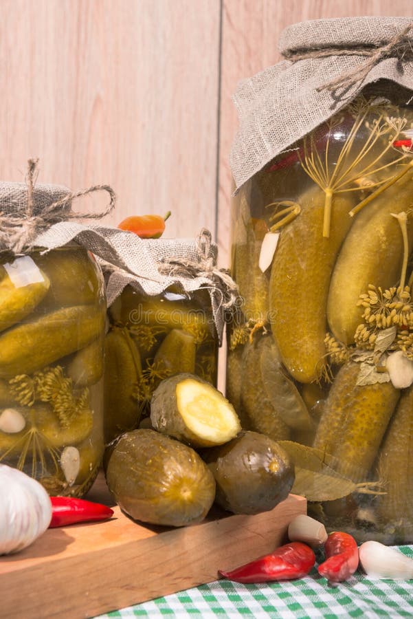Pickled Gherkins in Glass Jars Stock Image - Image of spice, dill: 45577663