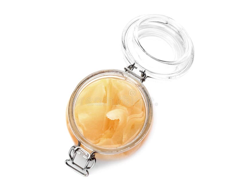 Pickled Ginger in Jar Isolated on White, Top View Stock Photo - Image ...