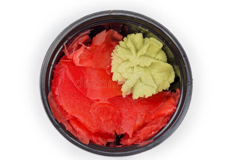 Pickled Ginger and Wasabi Sauce in Small Container, Top View Stock ...