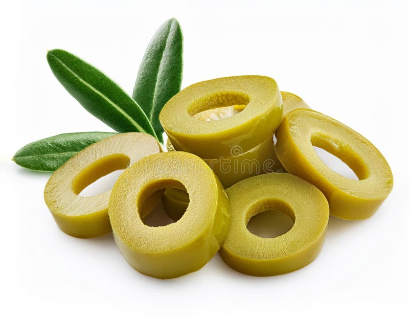 Pickled Green Olive Slices on White Background Stock Illustration ...