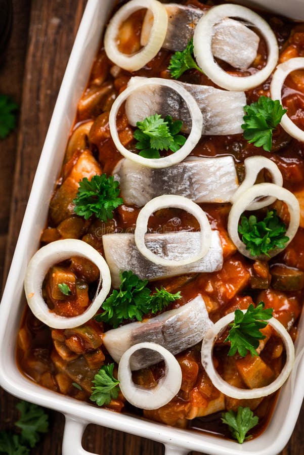 Pickled and Marinated Kashubian Herring. Polish Traditional Dish Stock Image - Image of eating ...