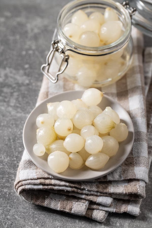 Pickled Mini Baby Onions on Plate Stock Image - Image of homemade ...