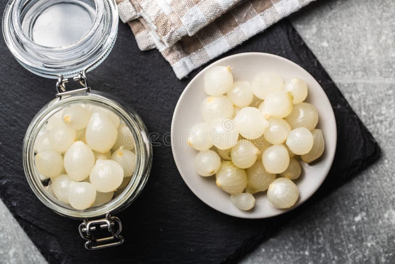 Pickled Mini Baby Onions on Plate Stock Image - Image of homemade ...