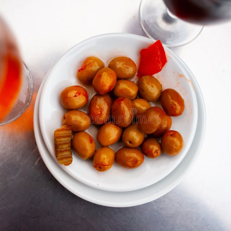 Pickled Olives with a Stone - a Typical Spanish Tapas. Stock Image - Image of plate, nourishing ...