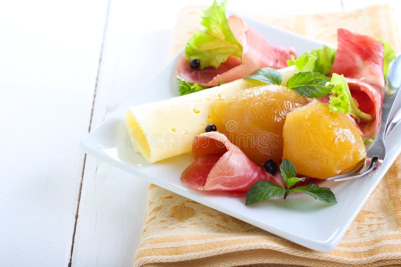 Pickled Pears with Cheese and Ham Stock Image - Image of appetizer ...