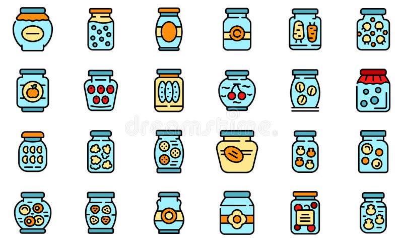 Pickled Products Icons Set Vector Flat Stock Illustration ...