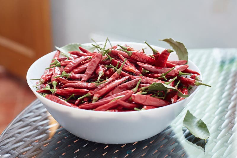 Pickled Red Hot Peppers in a Ceramic Dish. Stock Image - Image of ...