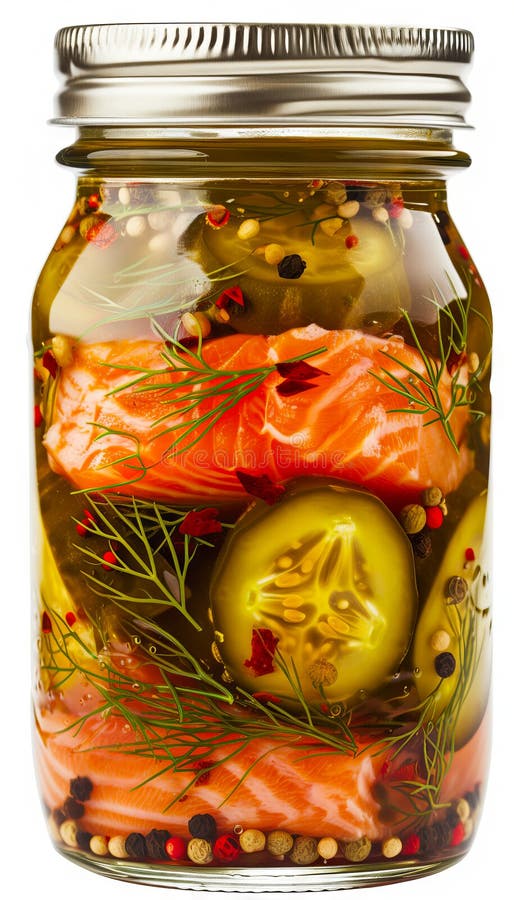 Pickled salmon in a jar stock photo. Image of dill, indoor - 315356100