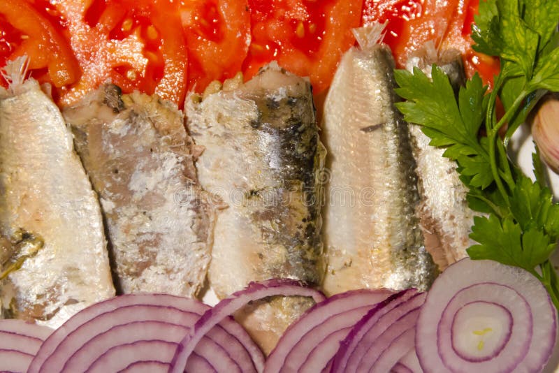 Pickled Sardines with Tomatoes and Onions Stock Photo - Image of ...
