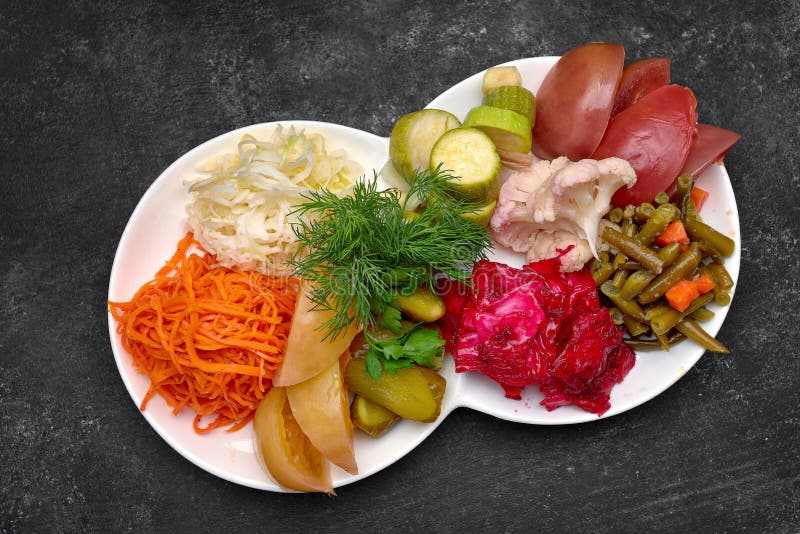 Pickled Vegetables with Dill on a Plate Stock Image - Image of salted ...