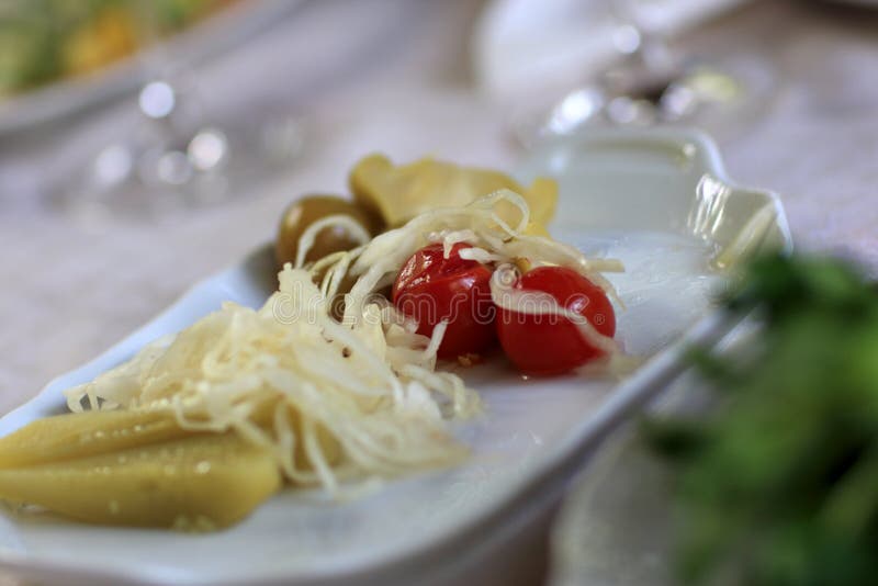 Pickled Vegetables on Diner Table Stock Image - Image of pickle, plate ...