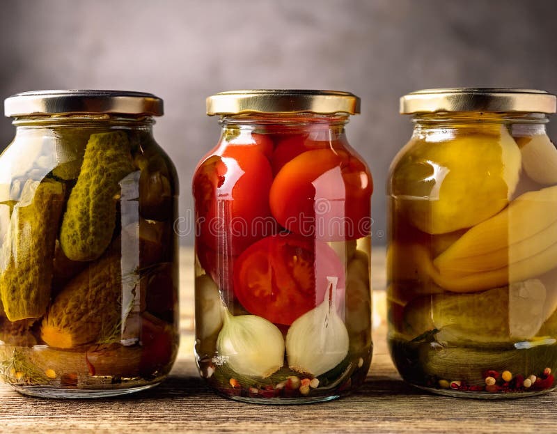 Pickled Vegetables in Glass Jars Stock Illustration - Illustration of ...