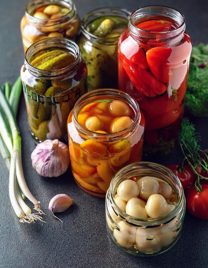 Pickled Vegetables in Glass Jars Stock Illustration - Illustration of ...