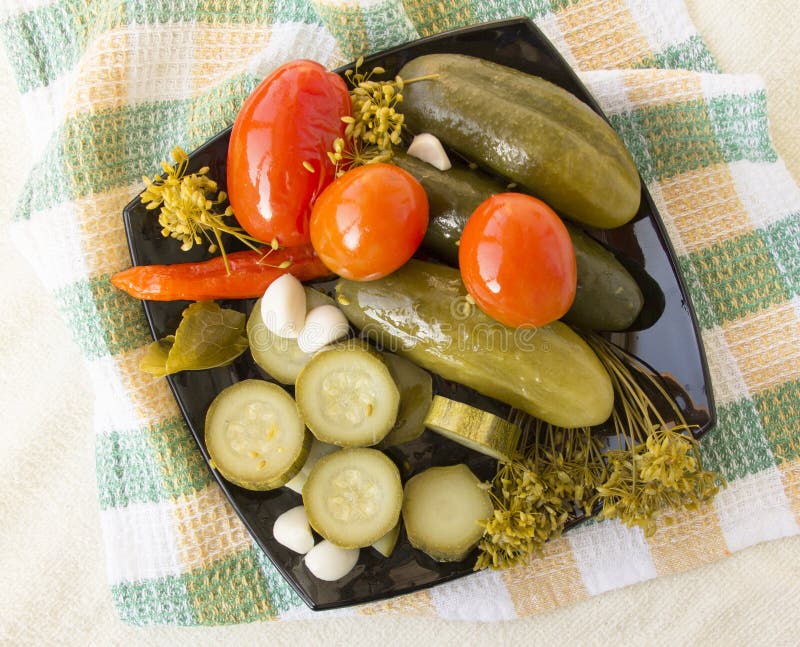 Pickled Vegetables on the Plate Stock Image - Image of cucumbers ...