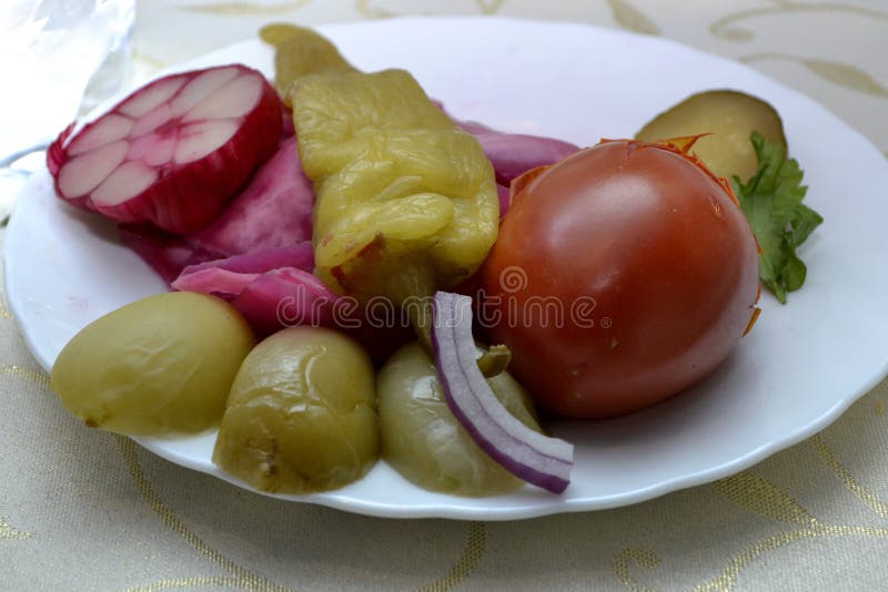 Pickled Vegetables on a Plate Stock Photo - Image of taste, table ...
