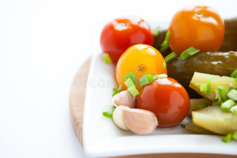 Pickled Vegetables on a White Square Plate Stock Photo - Image of ...