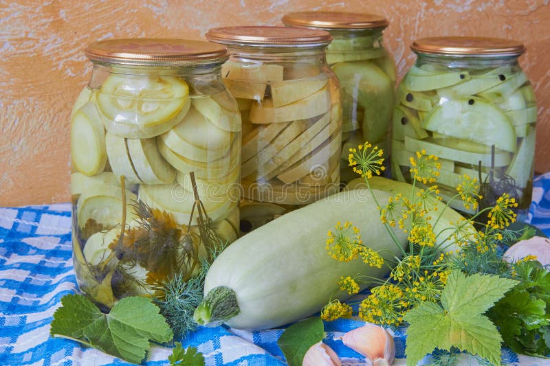 Pickled Zucchini in Cans,Zucchini in a Glass Jar. Blanks for the Winter ...