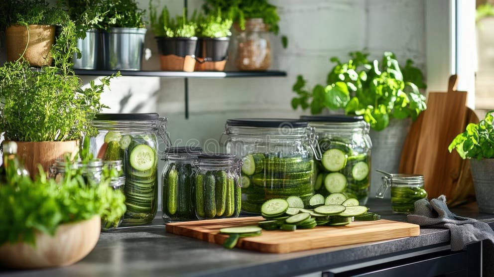 Picklelicious Kitchen Setup for Healthy Snacking Stock Illustration ...
